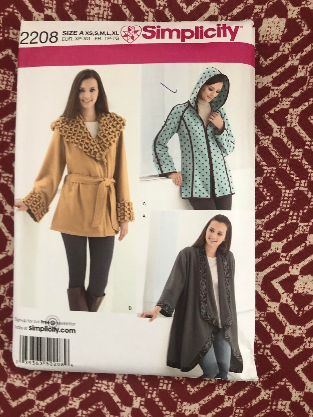 Simplicity Pattern 2208 Fleece Jackets Pattern Coat 3 Styles Size XS to ...