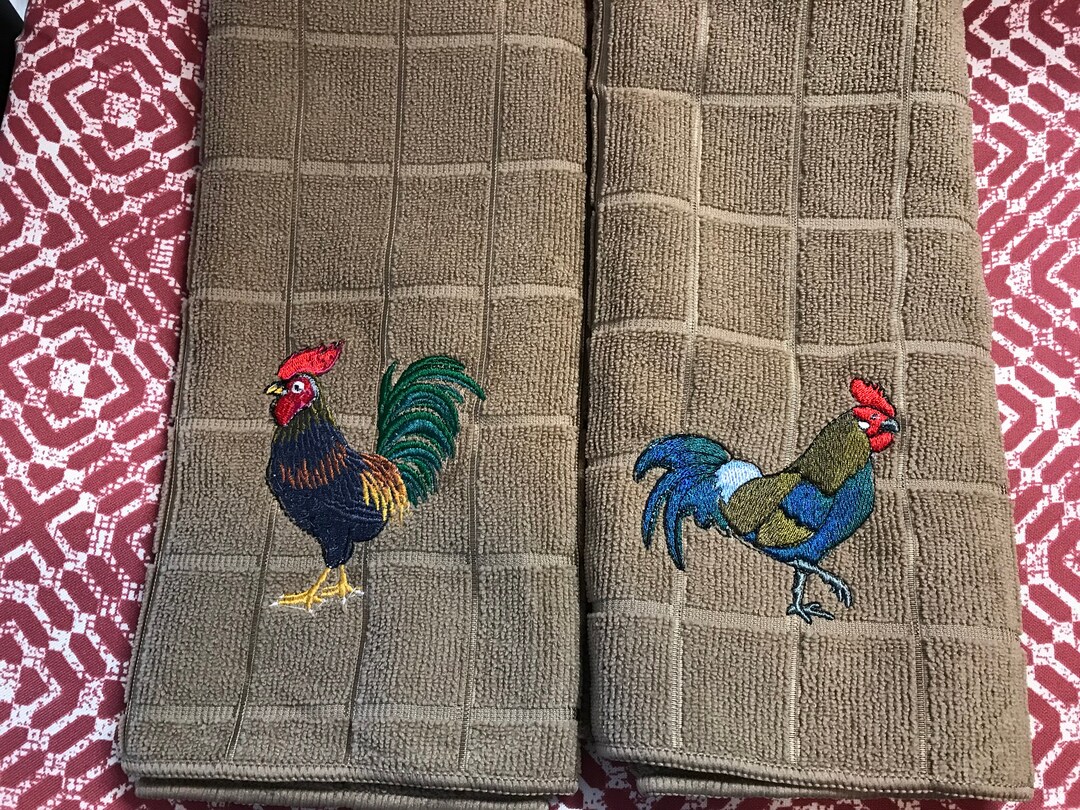 Rooster Kitchen Towels Set of 2 Machine Embroidered Tan/brown - Etsy
