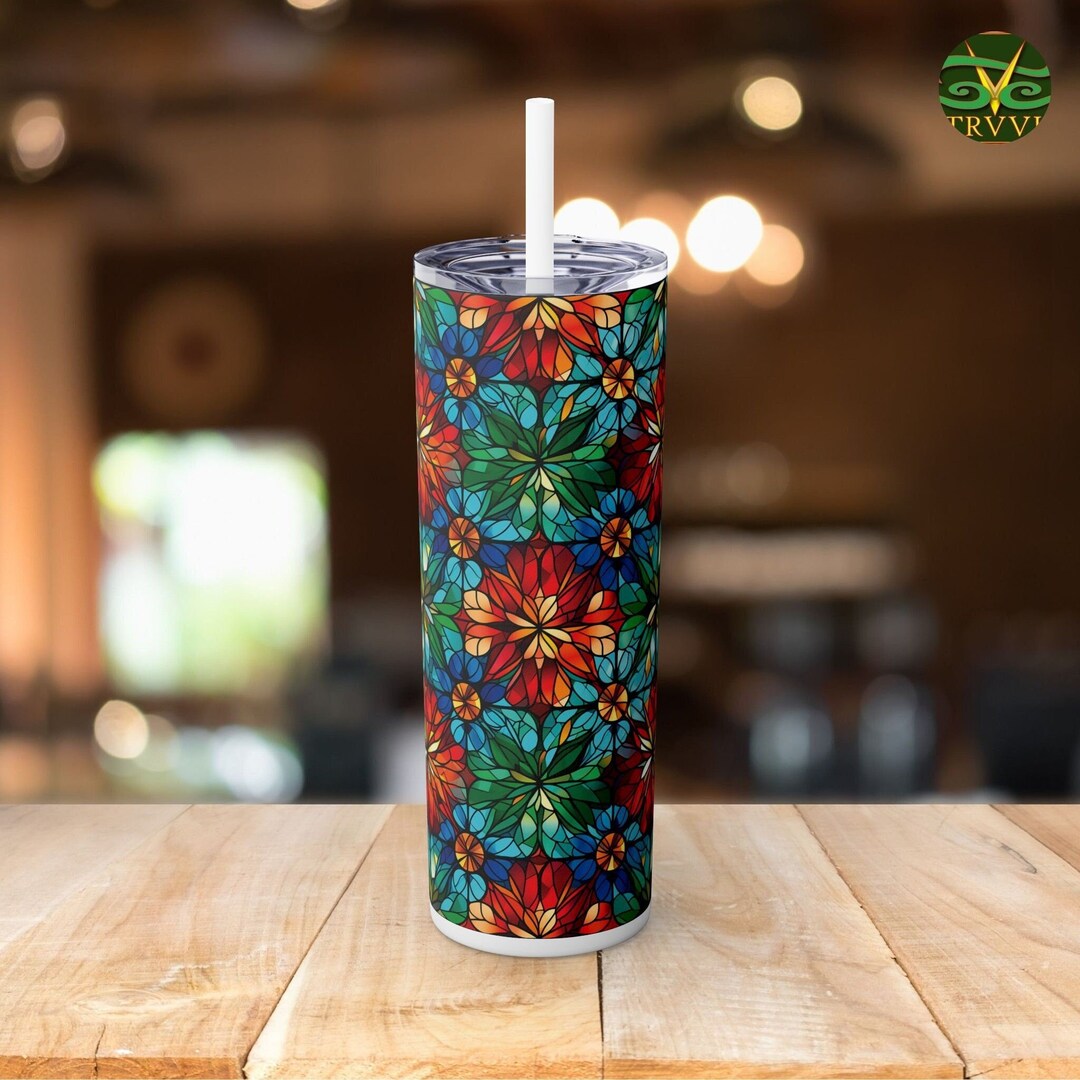 Beautiful Stained Glass Pattern Skinny Tumbler With Straw, 20oz - Etsy