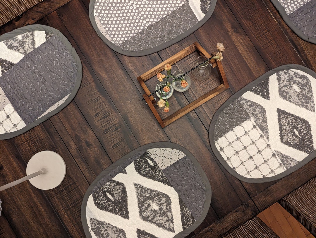 Patchwork Handmade Luxurious Grayscale Cotton Placemats, Sage Green ...