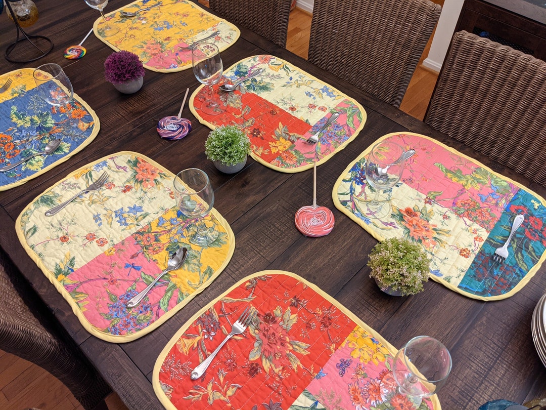Floral Patchwork Quilted Placemats - Set of 6 Cotton Table Mats - Etsy