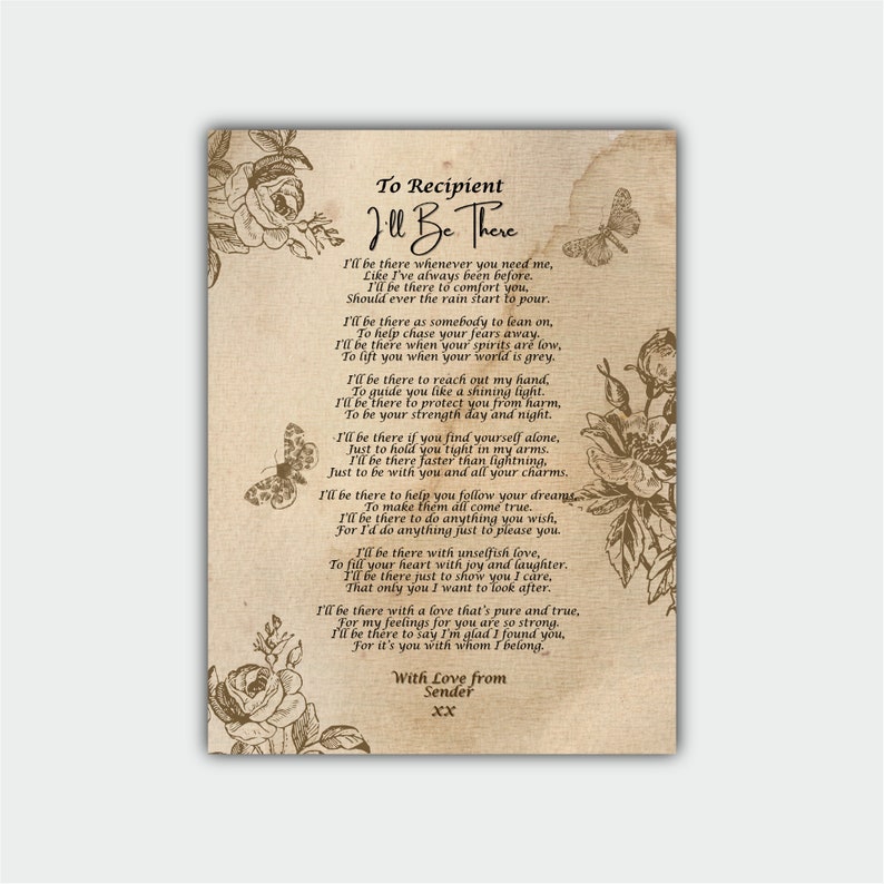 I'll Be There | Poetry Print | Romantic Poem | Customisable | Optional ...