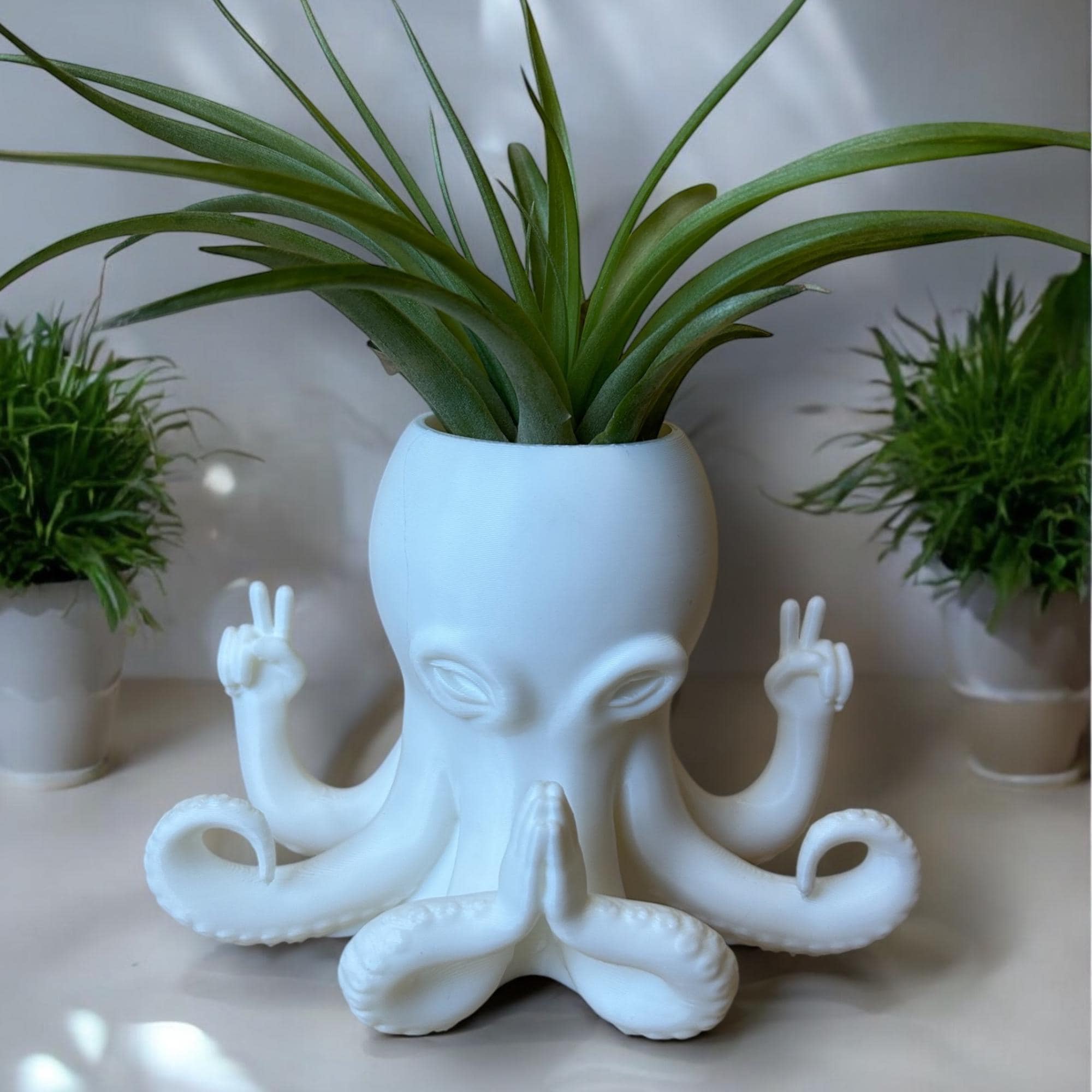 Octopus Plant Pot: Praying Hands & Peace Sign, Unique 3D Printed Air ...