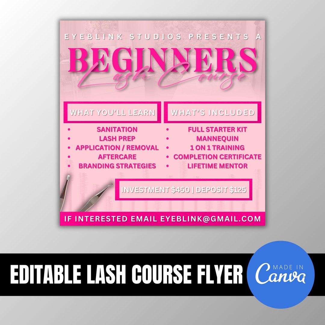 DIY Editable Lash Tech Course Flyer, Canva Template, Wig Install Class ...