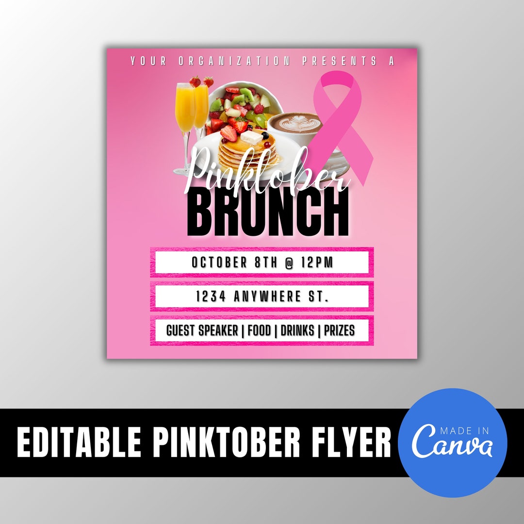DIY Editable Pinktober Brunch Flyer, Canva Template, Event Flyer ...