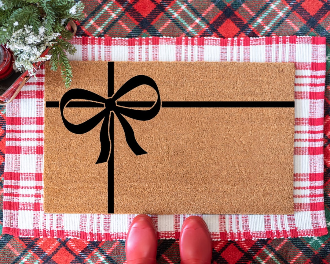 Cute Ribbon Christmas Door Mat, Xmas Bow Welcome Mat, Gift Wrapping ...