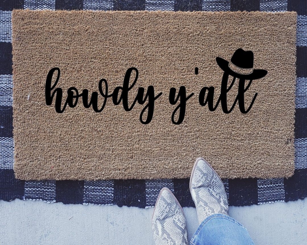 Howdy Y'all Welcome Mat, Custom Door Mat, Personalized Gift, Texas Door ...