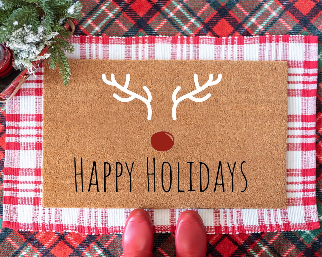 Rudolph Nose Welcome Mat, Red Nose Reindeer Door Mat, Custom Holiday ...