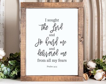 Wall Décor Psalm 34:4 Metal Print on Reclaimed Wood Frame-I sought the ...