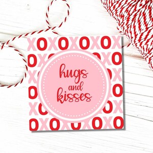 Hugs and Kisses Valentine Printable Square Cookie Tag 2.5 In | Etsy