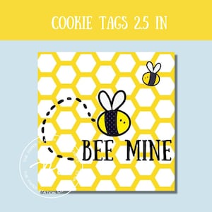 Bee Mine Printable Square Cookie Tag 2.5 In, Instant Download, Cookie ...