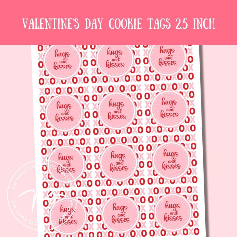 Hugs and Kisses Valentine Printable Square Cookie Tag 2.5 In | Etsy