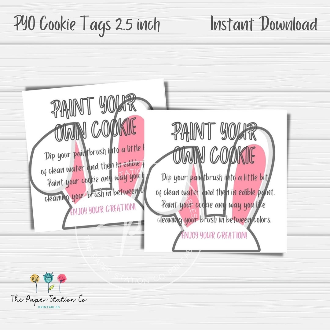 Paint Your Own Cookie, Printable Square Easter Cookie Tag 2.5 In ...