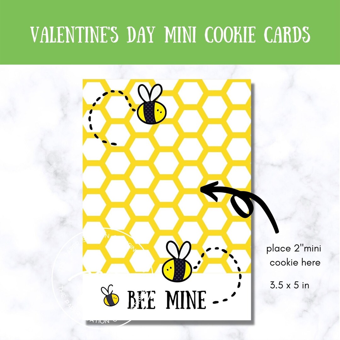 Bee Mine 3.5x5 Valentine Printable COOKIE CARD, Instant Download Mini ...