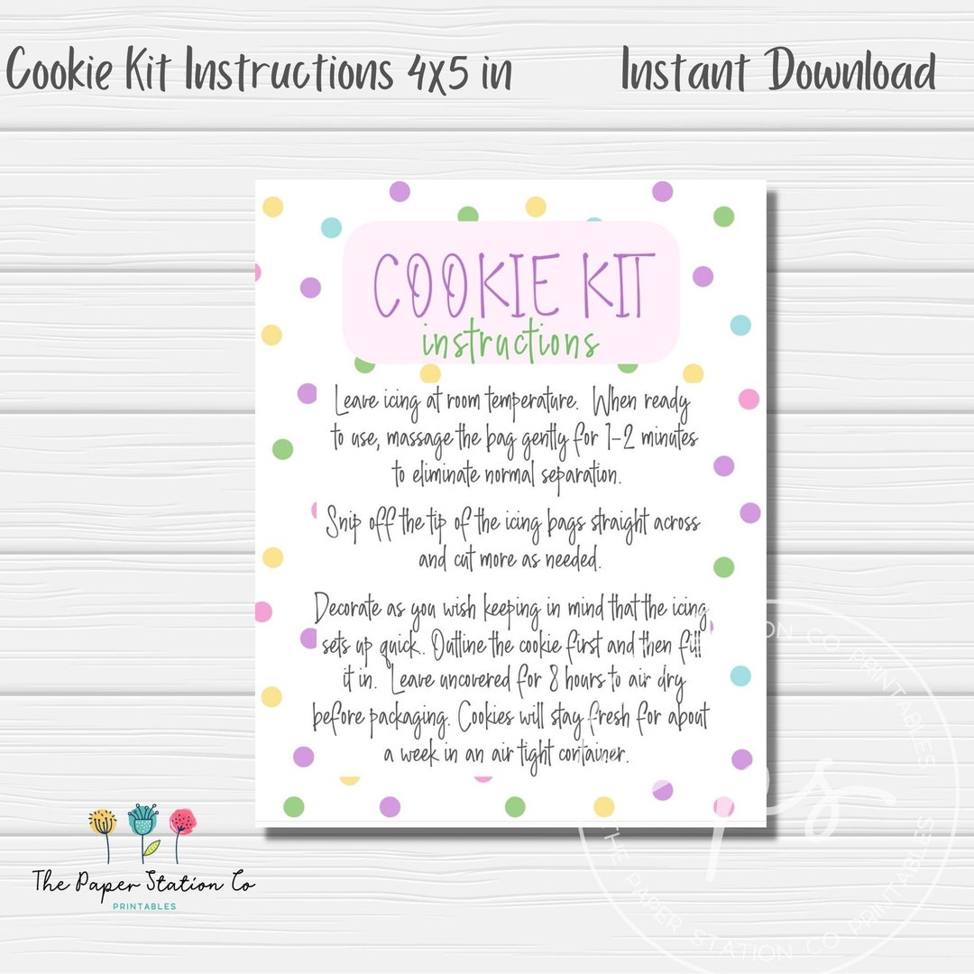 Cookie Instruction Kit Printable Card 4x5 In, Spring Easter Cookie Kit ...
