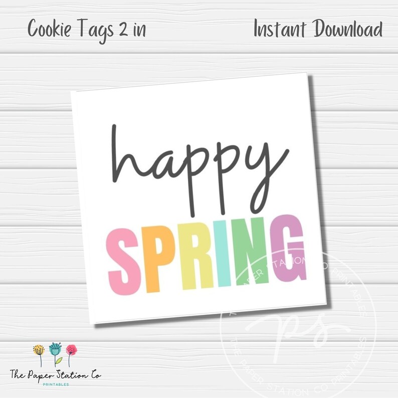Happy Spring Printable Square Cookie Tag 2 In, Spring Easter Cookie Tag ...