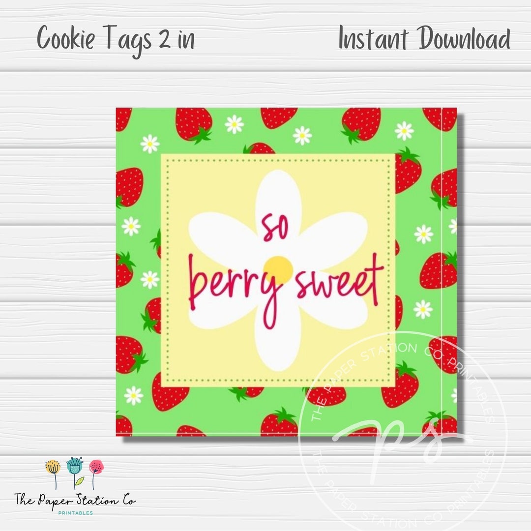 So Berry Sweet Summer Printable Square Cookie Tag 2 In, Strawberries ...