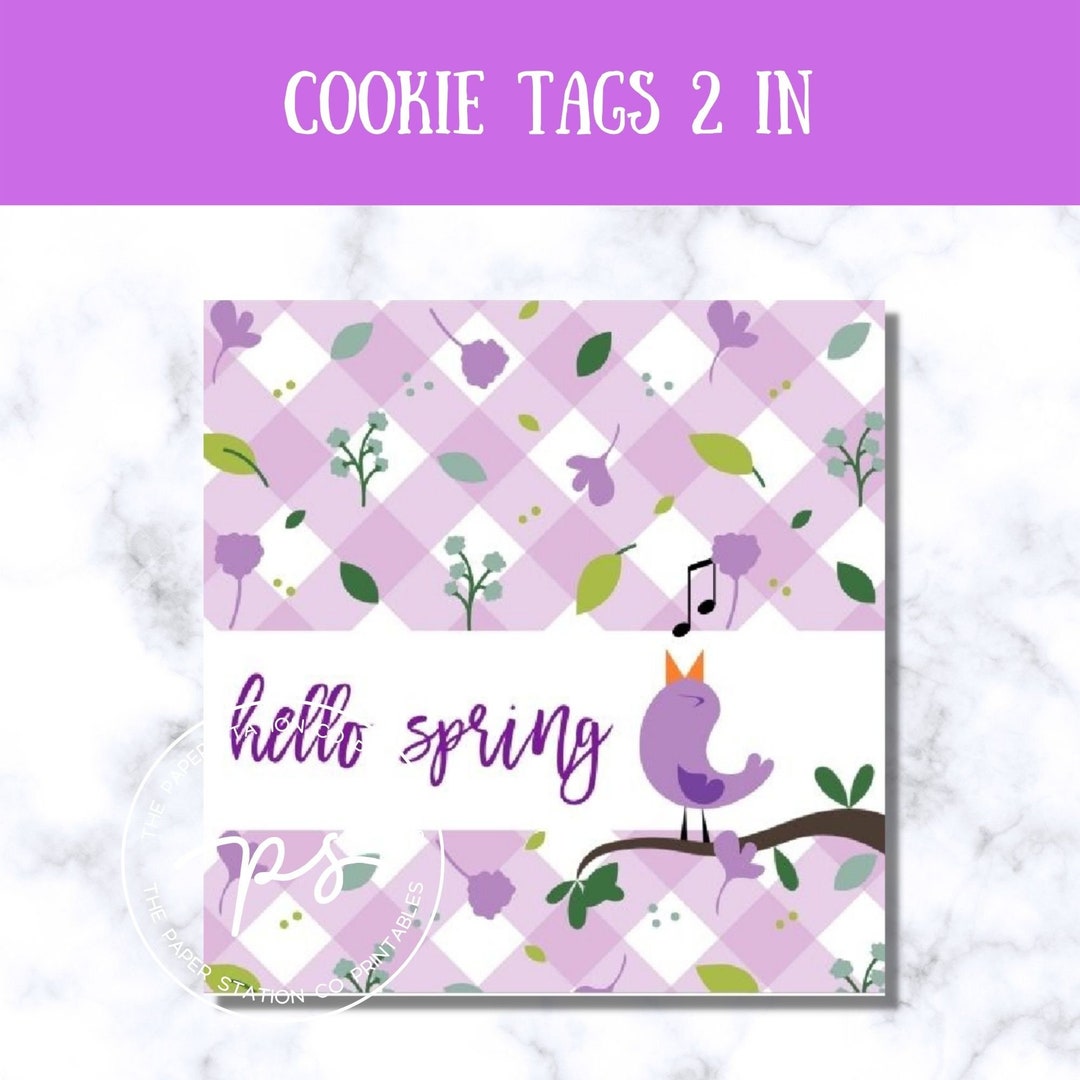 Printable Square Hello Spring Cookie Tag 2 In, Easter Cookie Tag, Gift ...