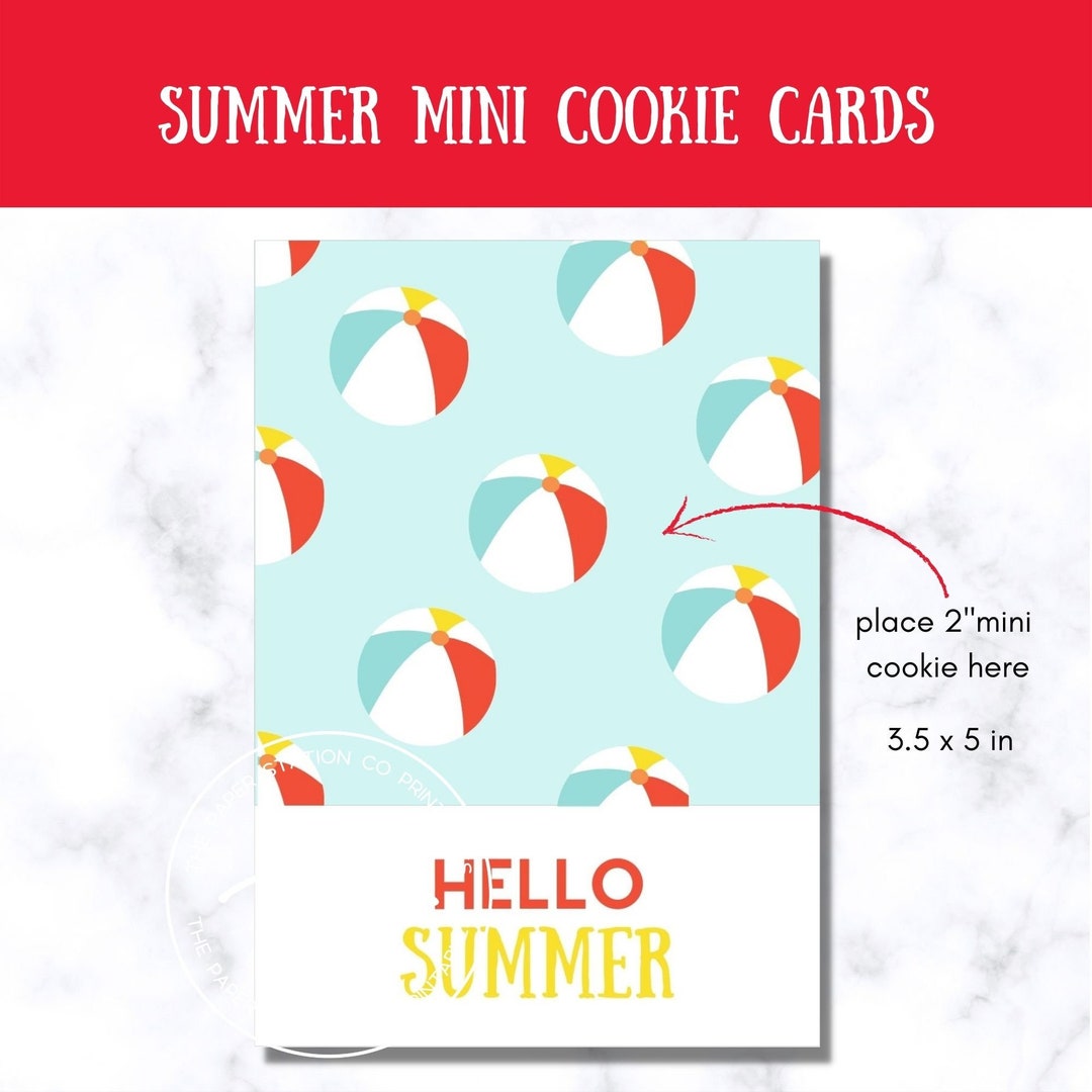 Hello Summer Printable Mini Cookie Card, Beachball Cookie, Pool Party ...