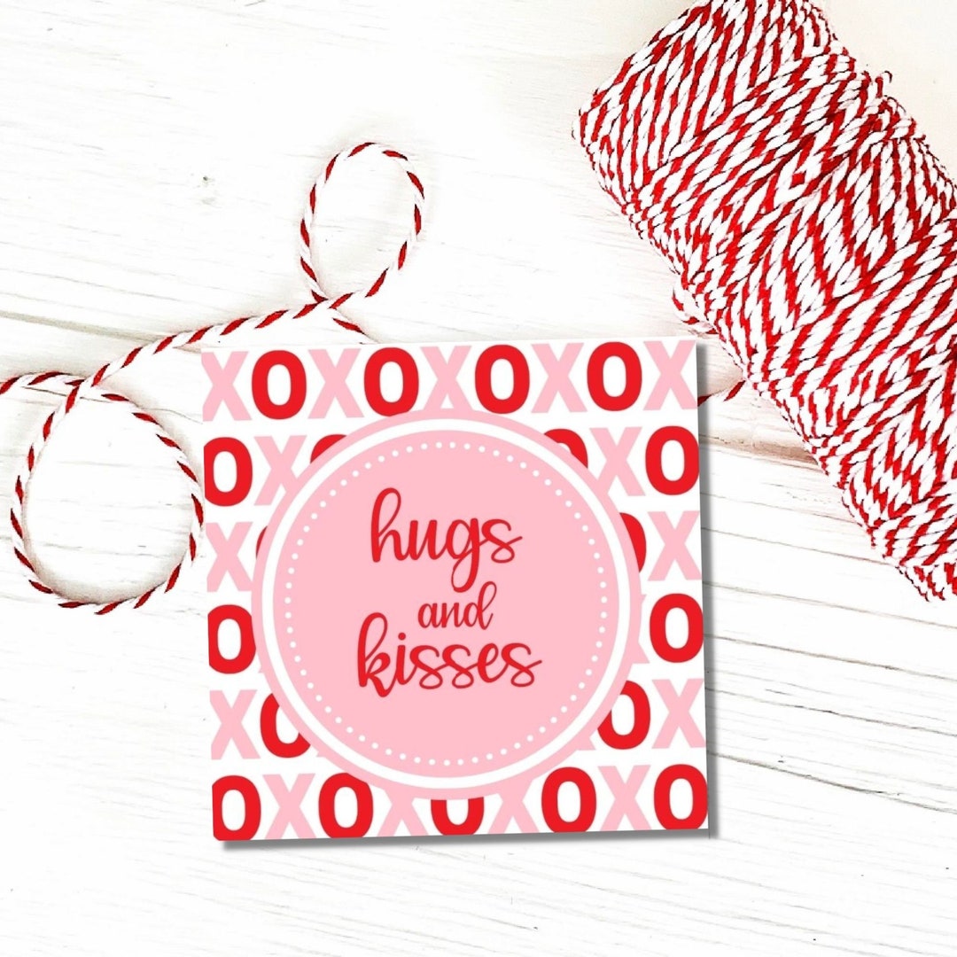 Hugs and Kisses Valentine Printable Square Cookie Tag 2.5 In - Etsy