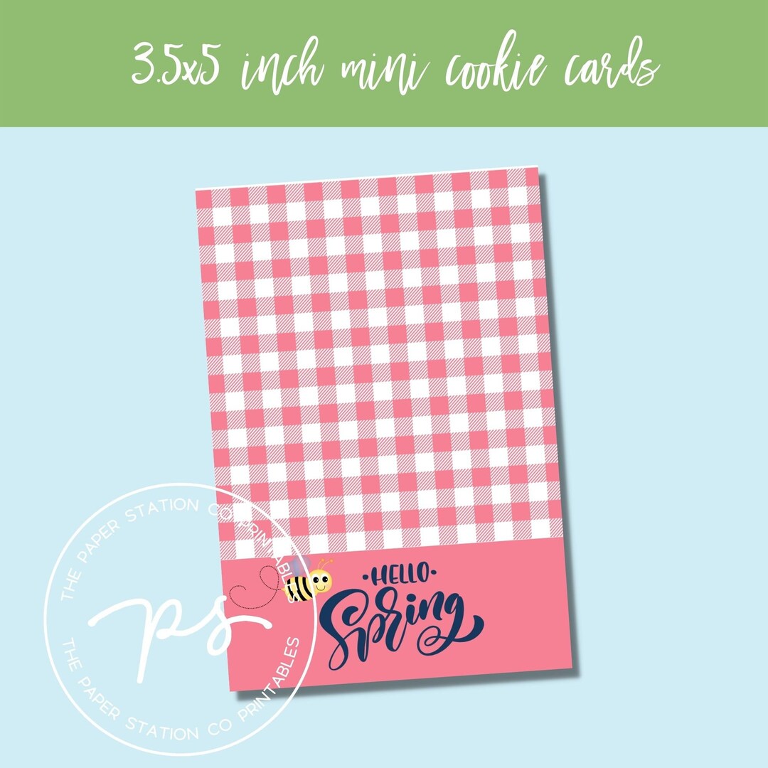 Happy Spring Pink Gingham Printable Mini Cookie Card 3.5 X 5, Easter ...