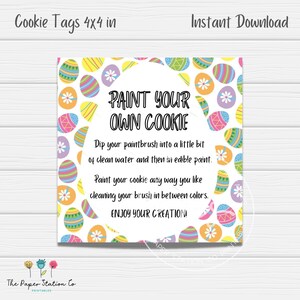Paint Your Own Cookie, Printable Square Easter Cookie Tag 4 In, Cookie ...