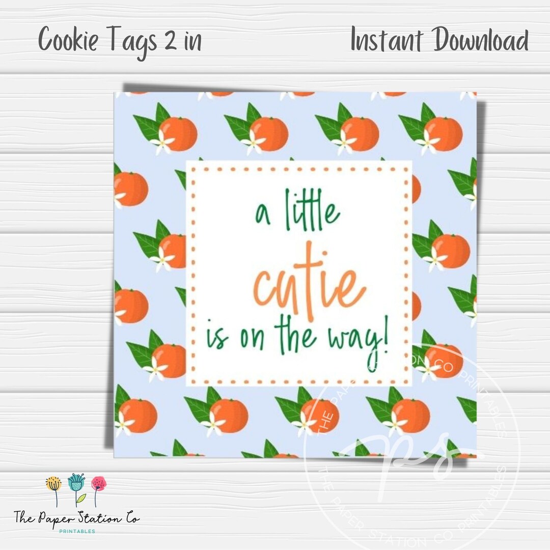 A Little Cutie is on the Way Printable Square Cookie Tag 2 In, Cookie ...