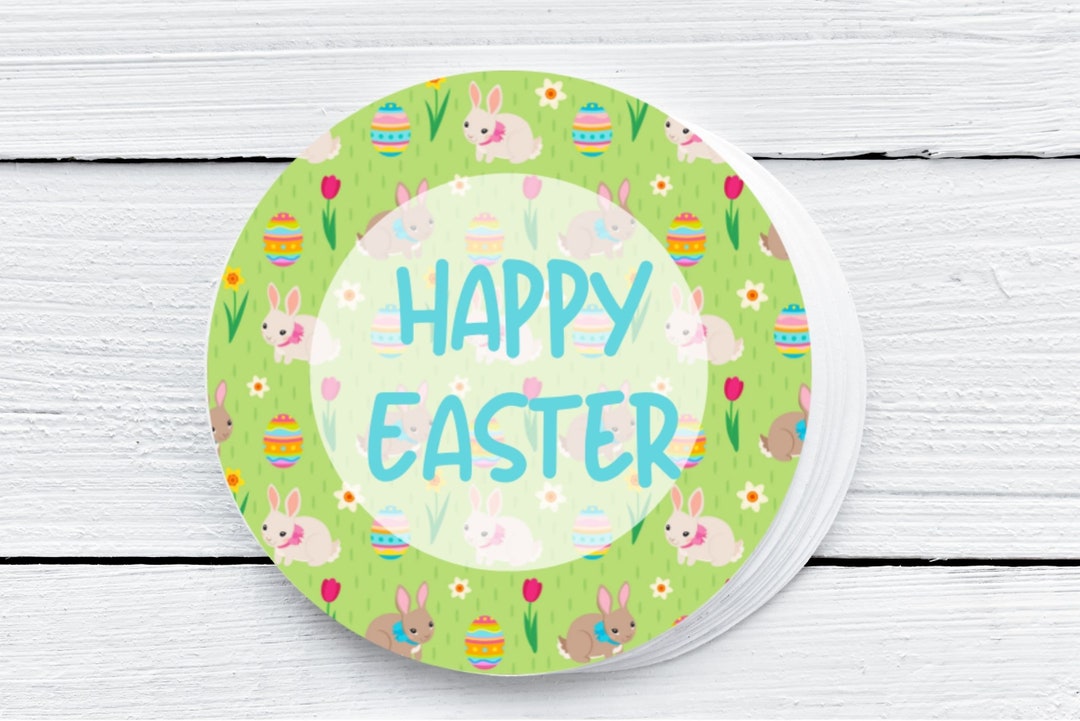 Happy Easter Round Printable Tag, Easter 2 in Circle Tag or Sticker ...
