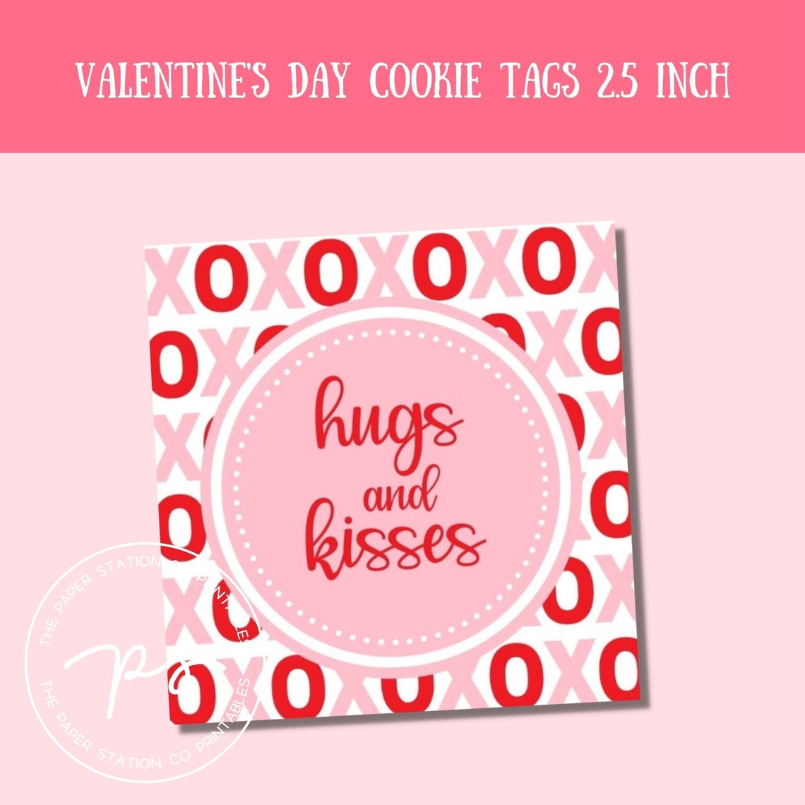 Hugs and Kisses Valentine Printable Square Cookie Tag 2.5 In | Etsy