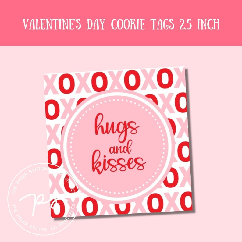 Hugs and Kisses Valentine Printable Square Cookie Tag 2.5 In | Etsy