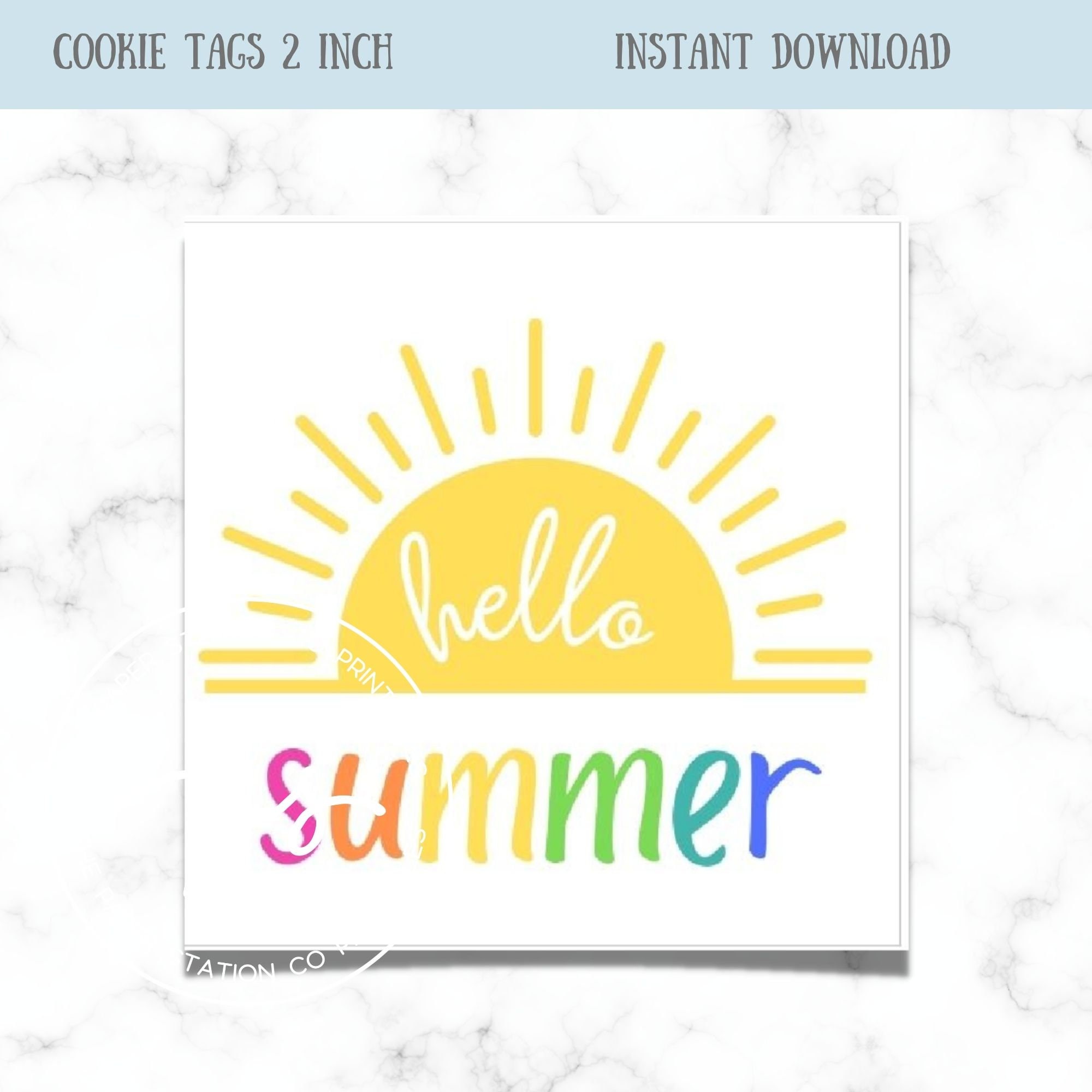 Hello Summer Printable Square Cookie Tag 2 In Sunshine Cookie - Etsy