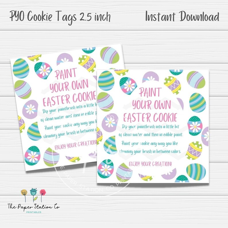 Paint Your Own Cookie, Printable Square Easter Cookie Tag 2.5 In, Cookie Decorating Kit, Cookie ...