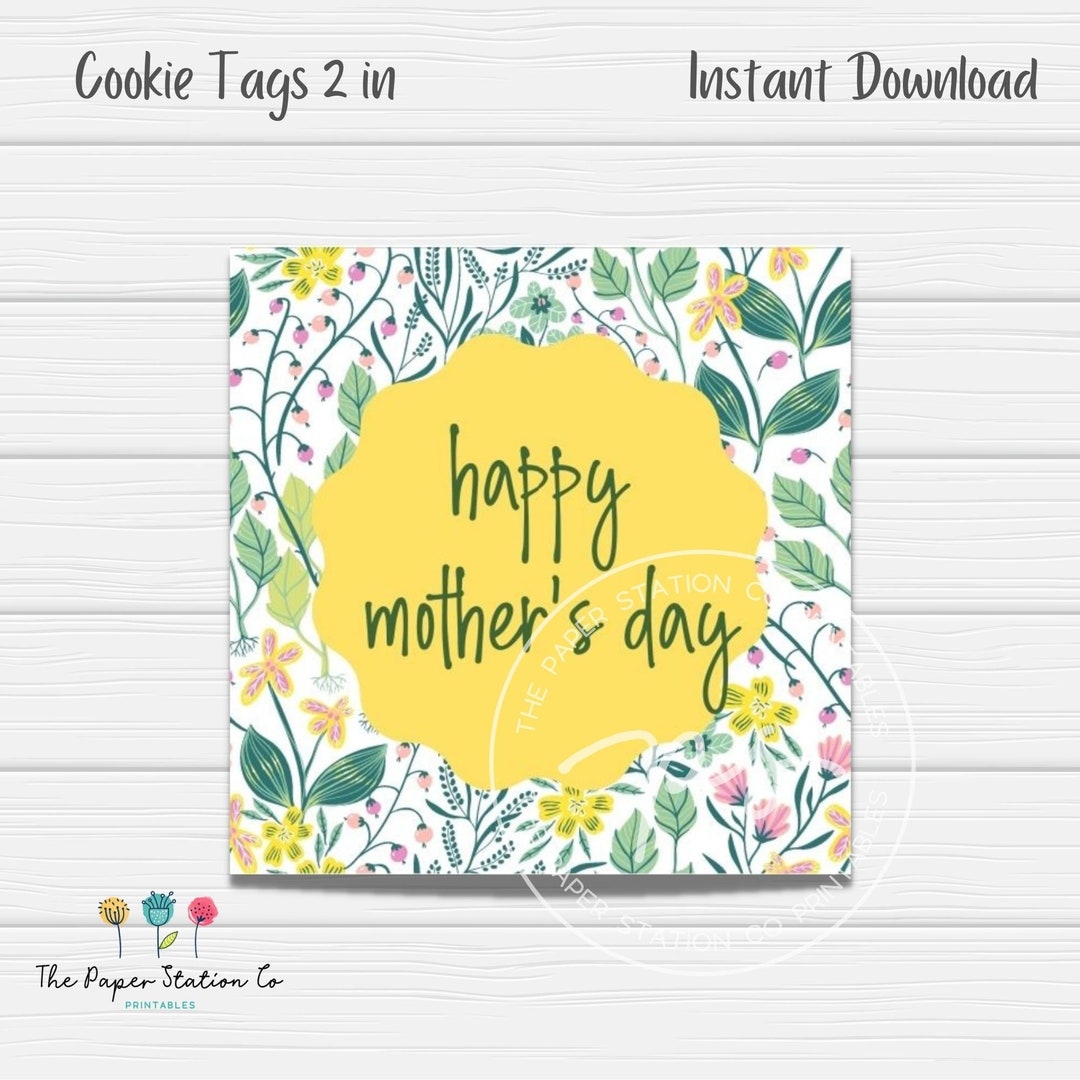 Happy Mother's Day Printable Square Cookie Tag 2 In, Instant Download ...
