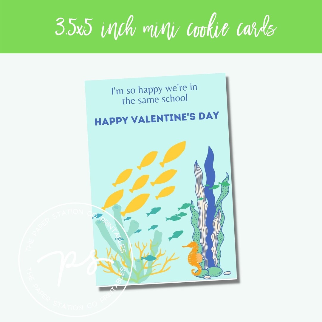 School of Fish Valentine Printable Mini Cookie Card Cookie - Etsy