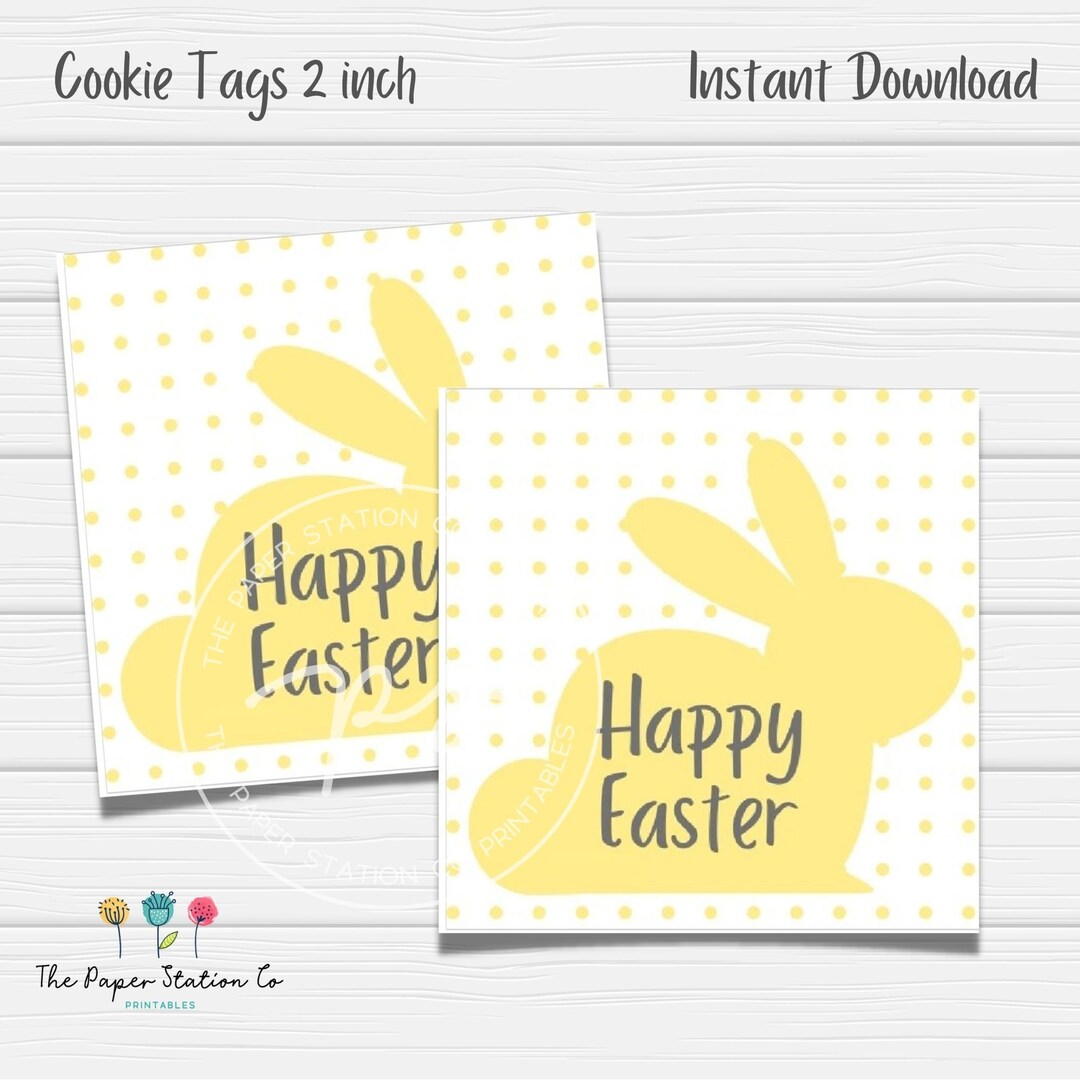 Happy Easter Printable Square Cookie Tag 2 In, Spring Easter Cookie Tag ...