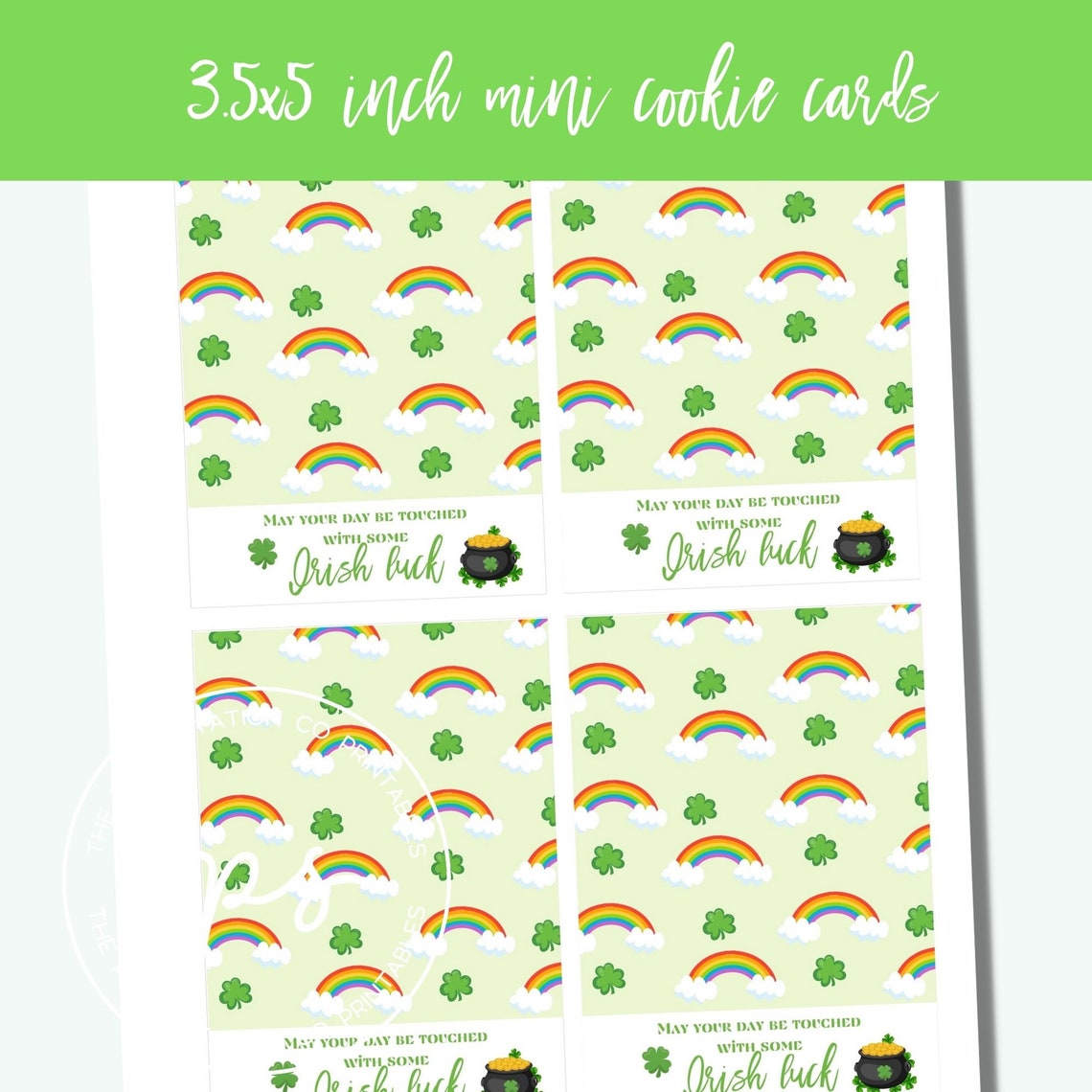 Irish Luck Printable Mini Cookie Card 3.5 X 5 St. | Etsy