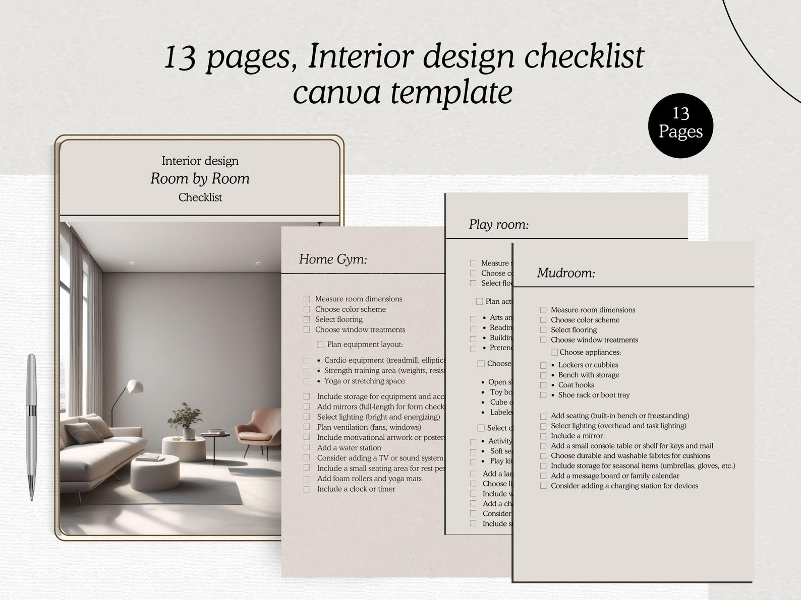 Editable Interior Design Checklist Template Canva Room by Room List ...