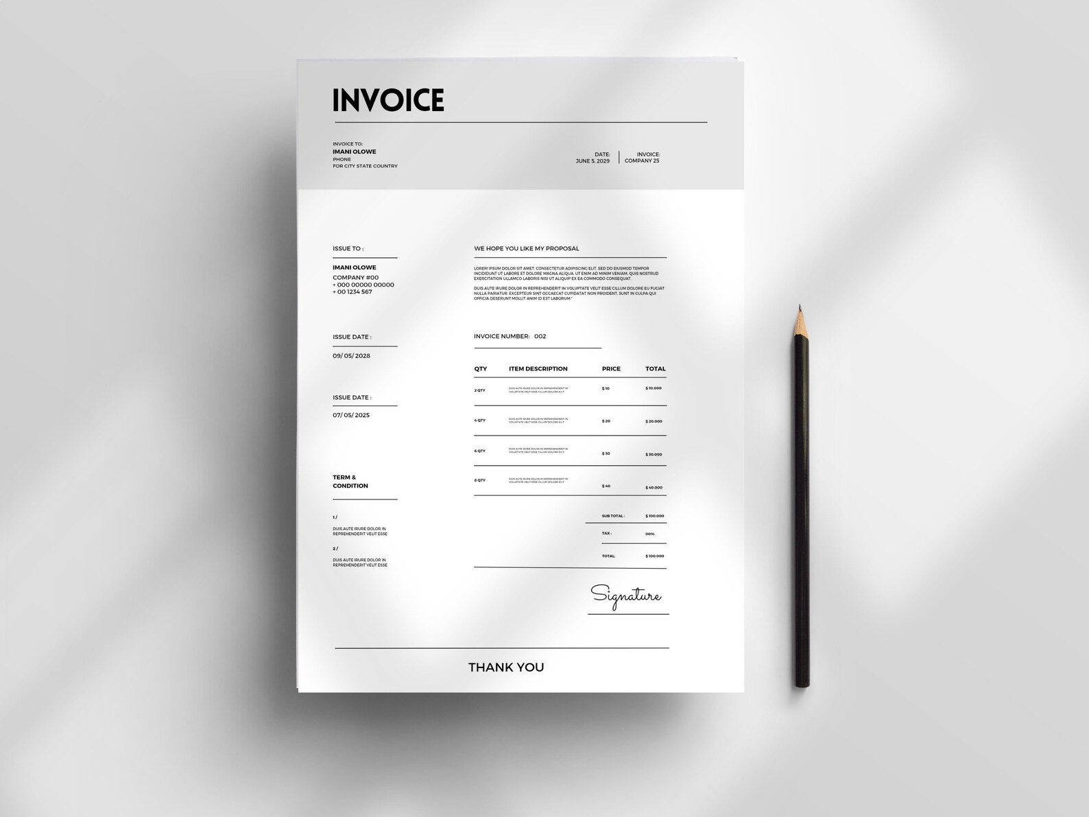 Invoice Template Minimal 1 Page Invoice Professional Invoice Modern ...