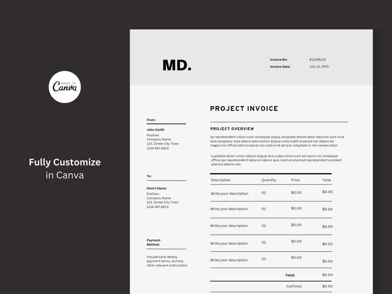 Modern Project Invoice Template 1 Page Project Invoice Minimal and ...