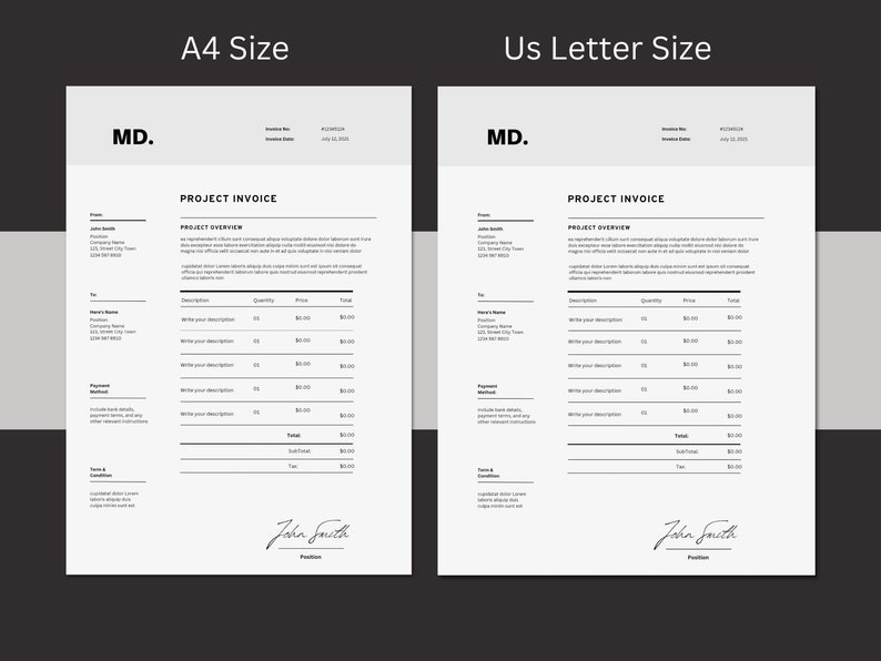 Modern Project Invoice Template 1 Page Project Invoice Minimal and ...