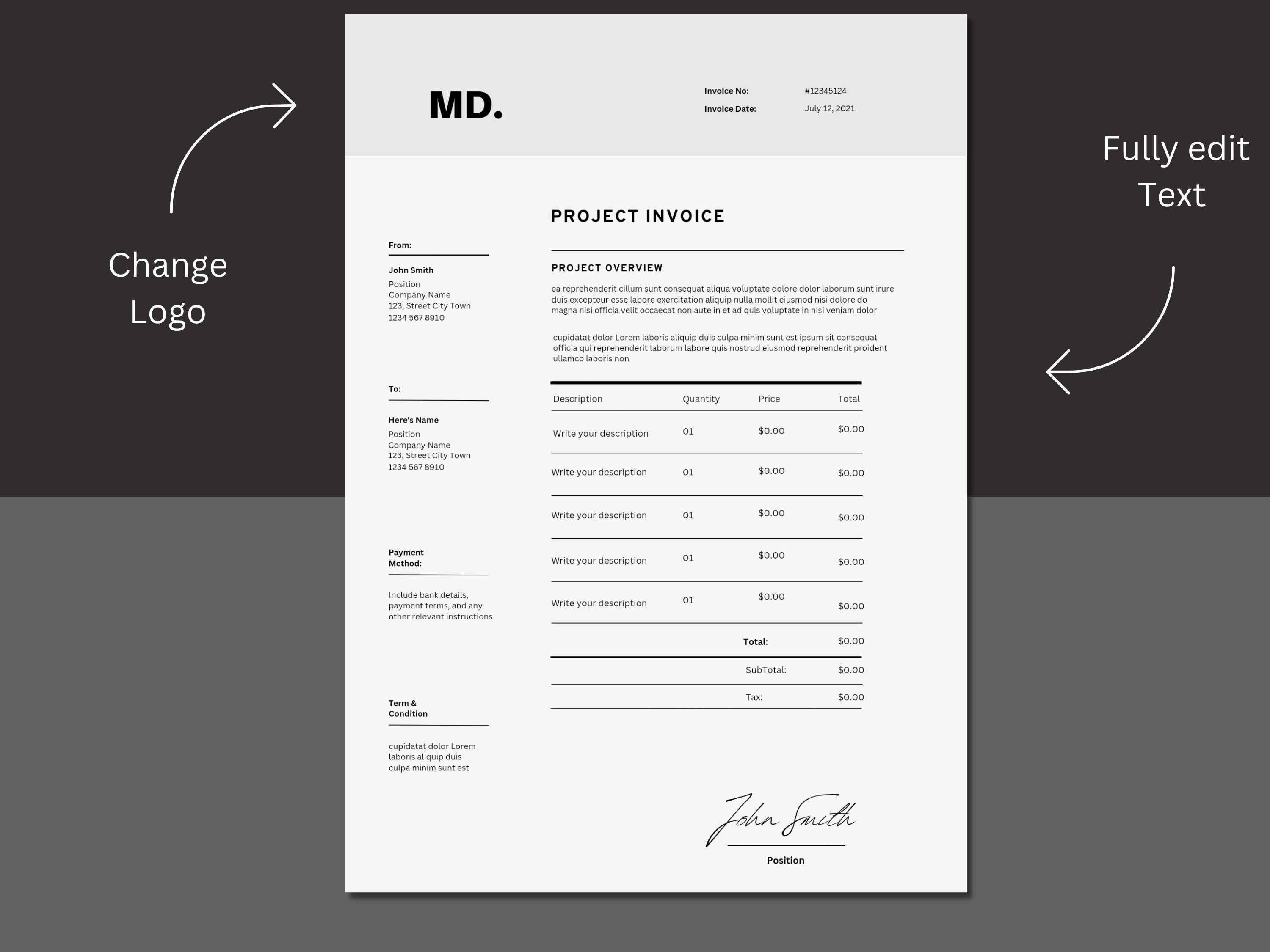 Modern Project Invoice Template 1 Page Project Invoice Minimal and ...