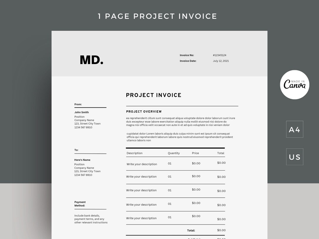 Modern Project Invoice Template 1 Page Project Invoice Minimal and ...
