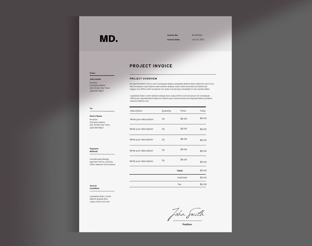 Modern Project Invoice Template 1 Page Project Invoice Minimal and ...