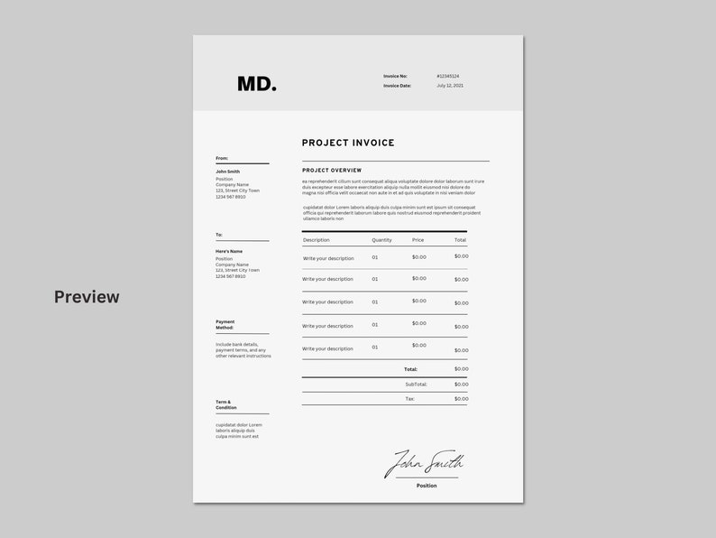 Modern Project Invoice Template 1 Page Project Invoice Minimal and ...