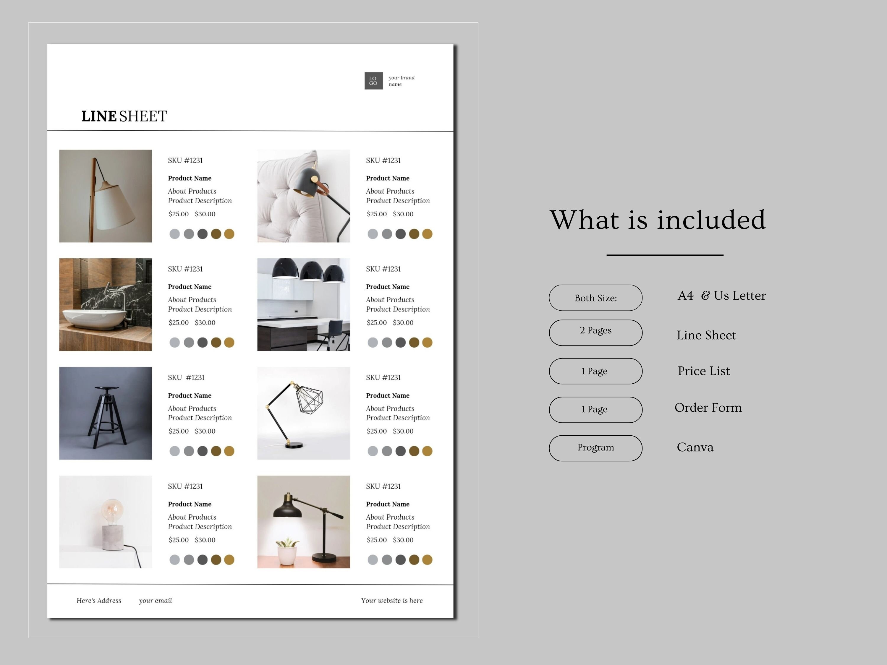 Line Sheet Template Wholesale Minimal Wholesale Catalogue Editable ...