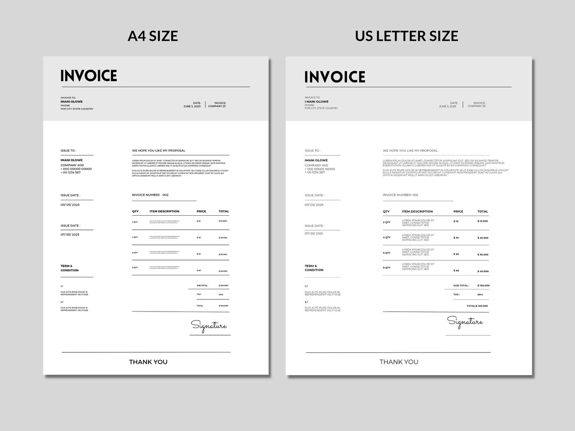 Invoice Template Minimal 1 Page Invoice Professional Invoice Modern ...