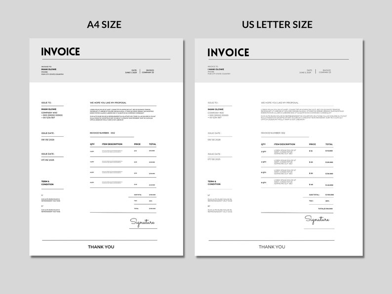 Invoice Template Minimal 1 Page Invoice Professional Invoice Modern ...