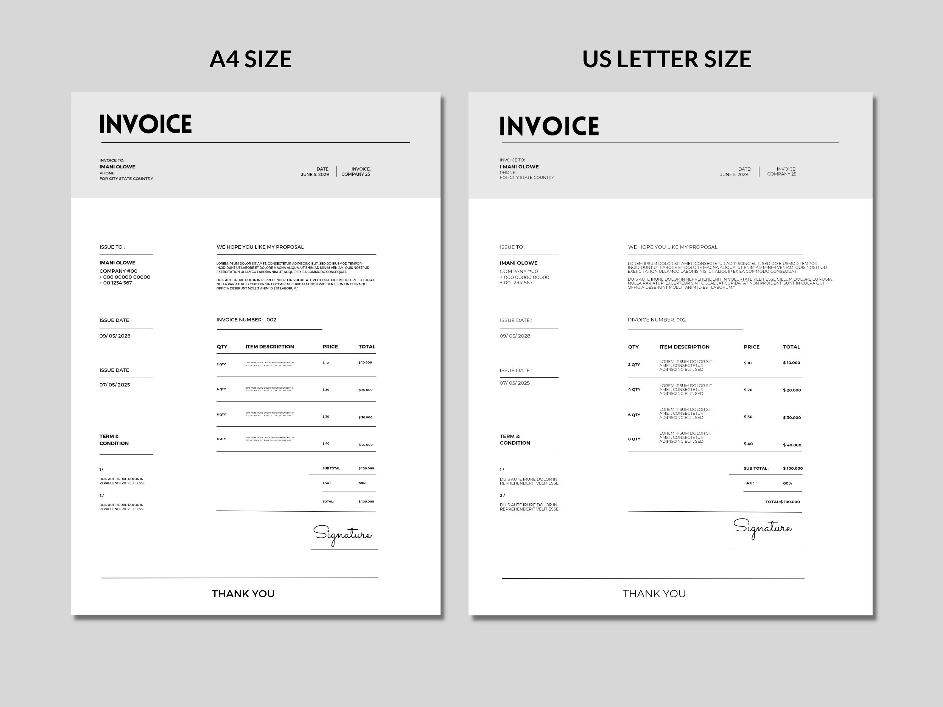 Invoice Template Minimal 1 Page Invoice Professional Invoice Modern ...