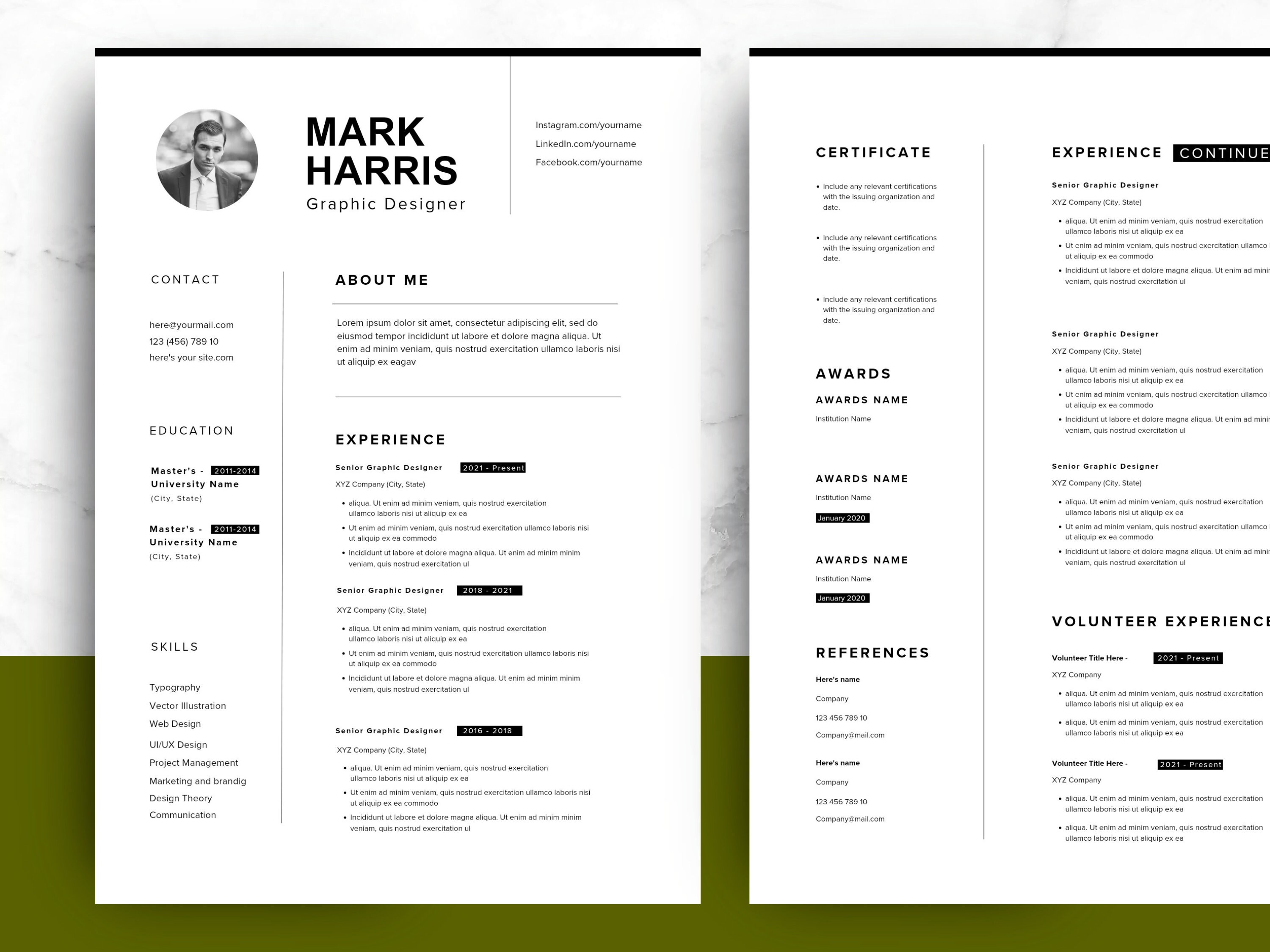Professional Resume Template Modern 2 Pages, Resume and Cover Letter ...