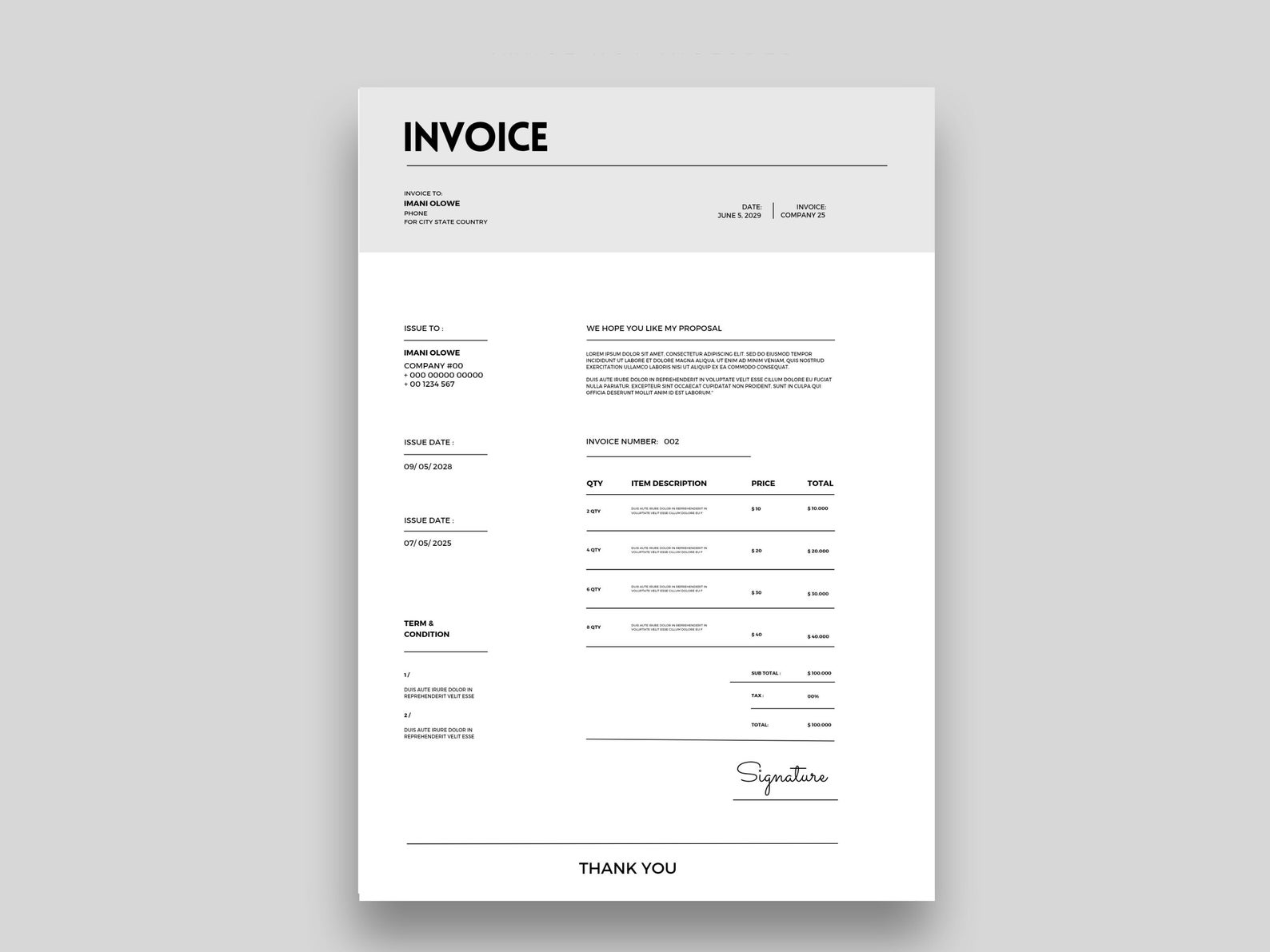 Invoice Template Minimal 1 Page Invoice Professional Invoice Modern ...